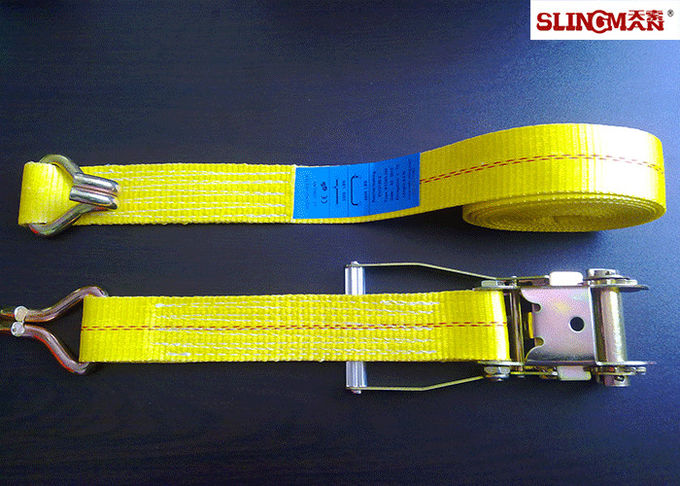 WLL 3335 LBS Polyester Ratchet Straps , Yellow Car Trailer Straps CE ...